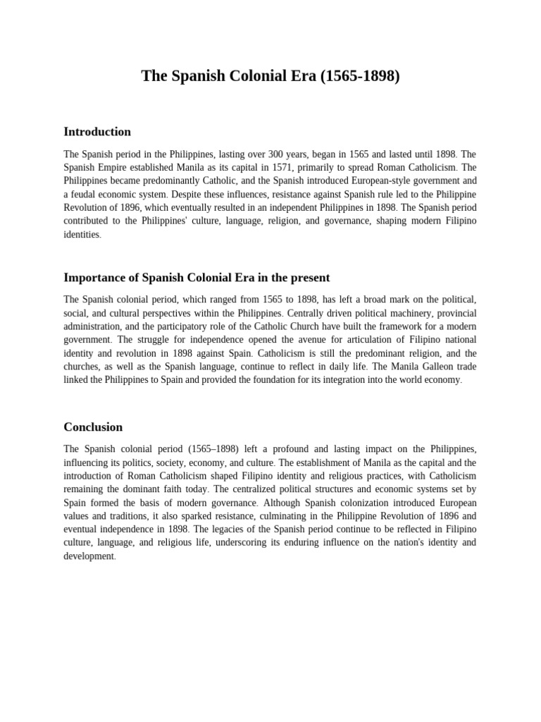 The Spanish Colonial Era 1565 1898 | PDF