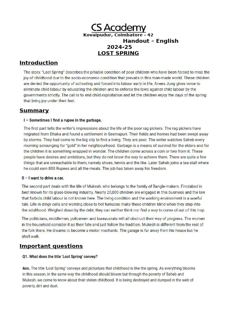 Lost Spring - handout | PDF