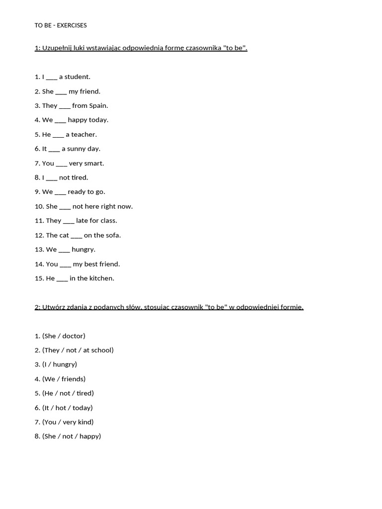 TO BE - Exercises | PDF
