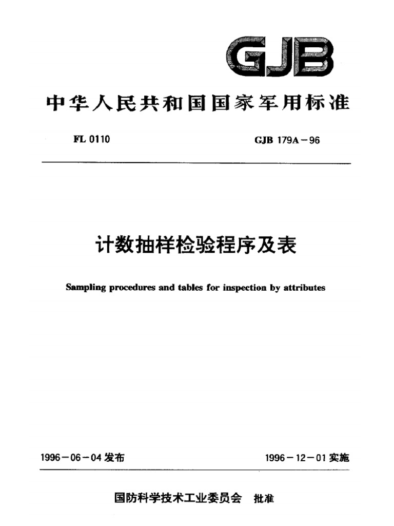 GJB 179A-1996 计数抽样检查程序及表 | PDF