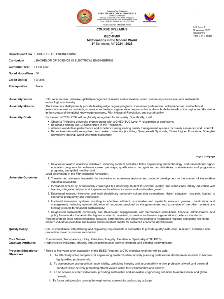 Gec MMW Bsee 1st Year | PDF