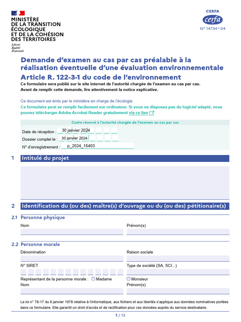 Demande D'examen Au Cas Par Cas Préalable À La Réalisation Éventuelle D'une Évaluation ...