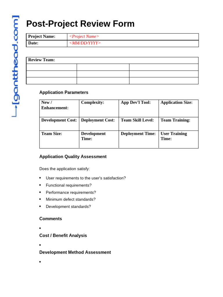 Post-Project Review Form | PDF