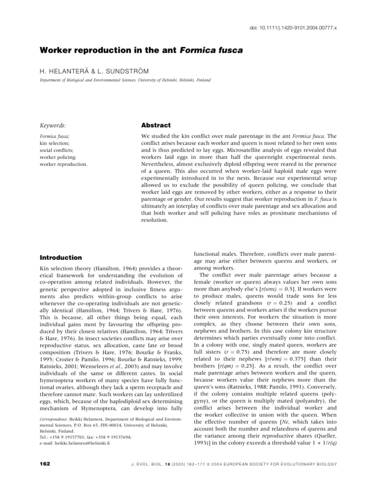 Worker Reproduction in Formica Fusca | PDF | Zygosity | Honey Bee