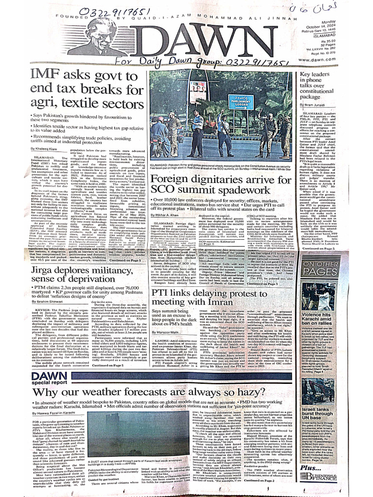 14 October Dawn Newspaper 2024 by Noman Khan | PDF