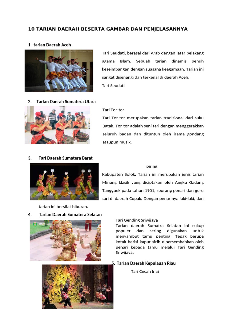10 Tarian Daerah Beserta Gambar Dan Penjelasannya | PDF
