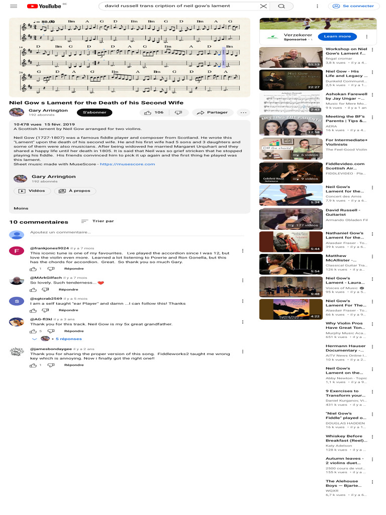 Neil Gow's Lament For The Death of His Second Wife - YouTube | PDF