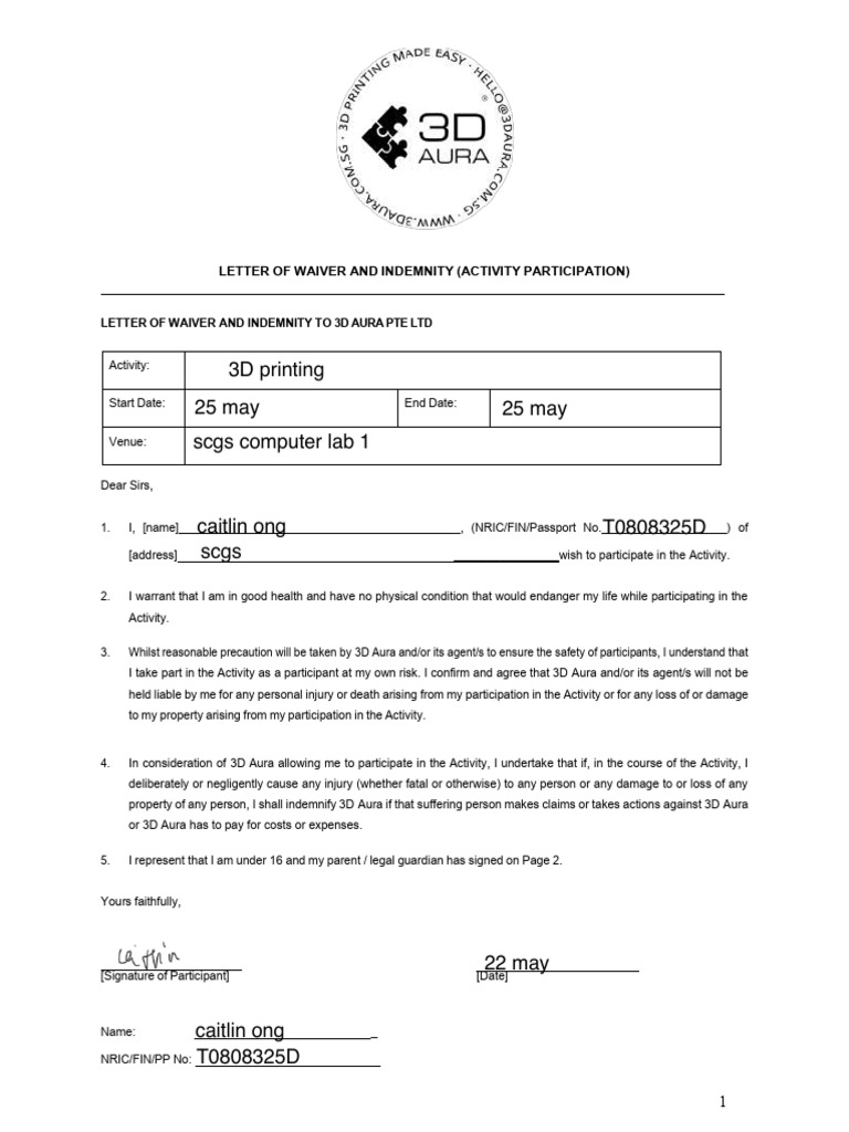 (Original) Indemnity Parent Consent Form | PDF