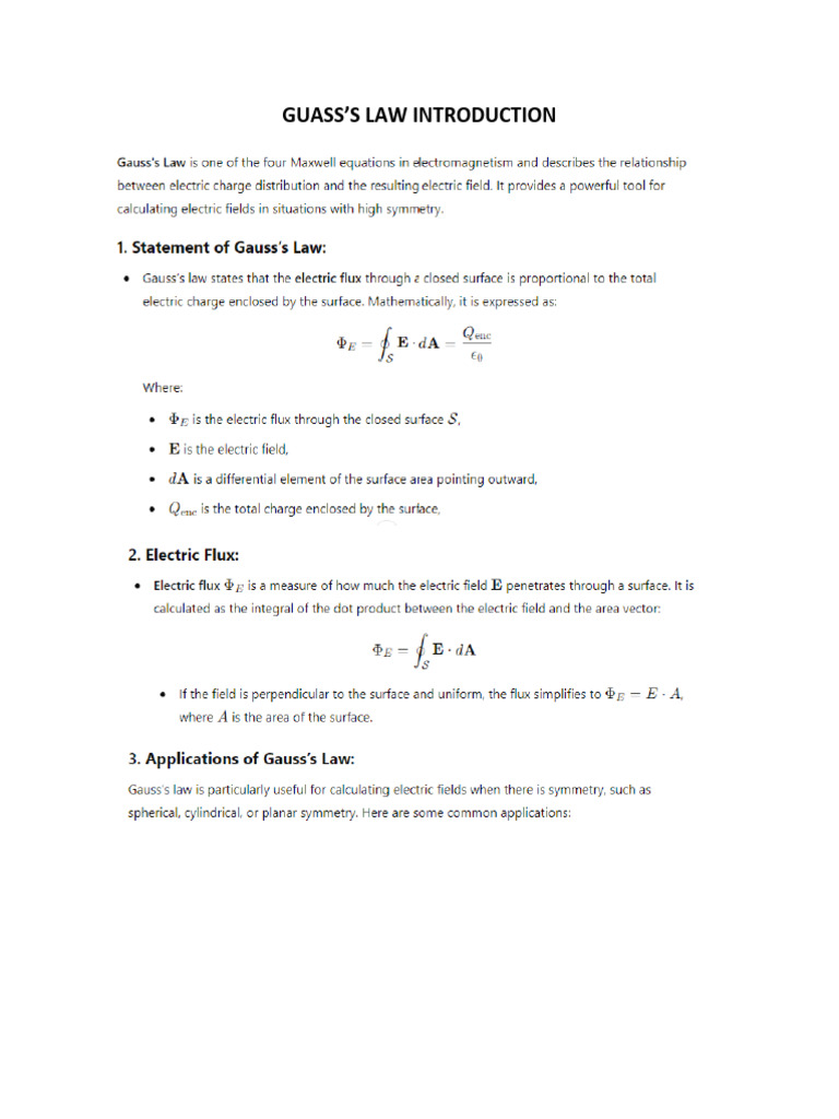 Guass Law and Derivations Notes | PDF