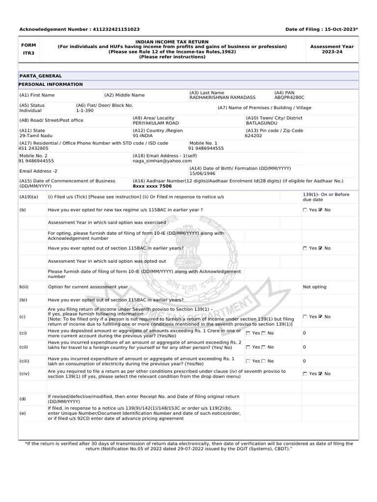 Itr Form 2023 | PDF