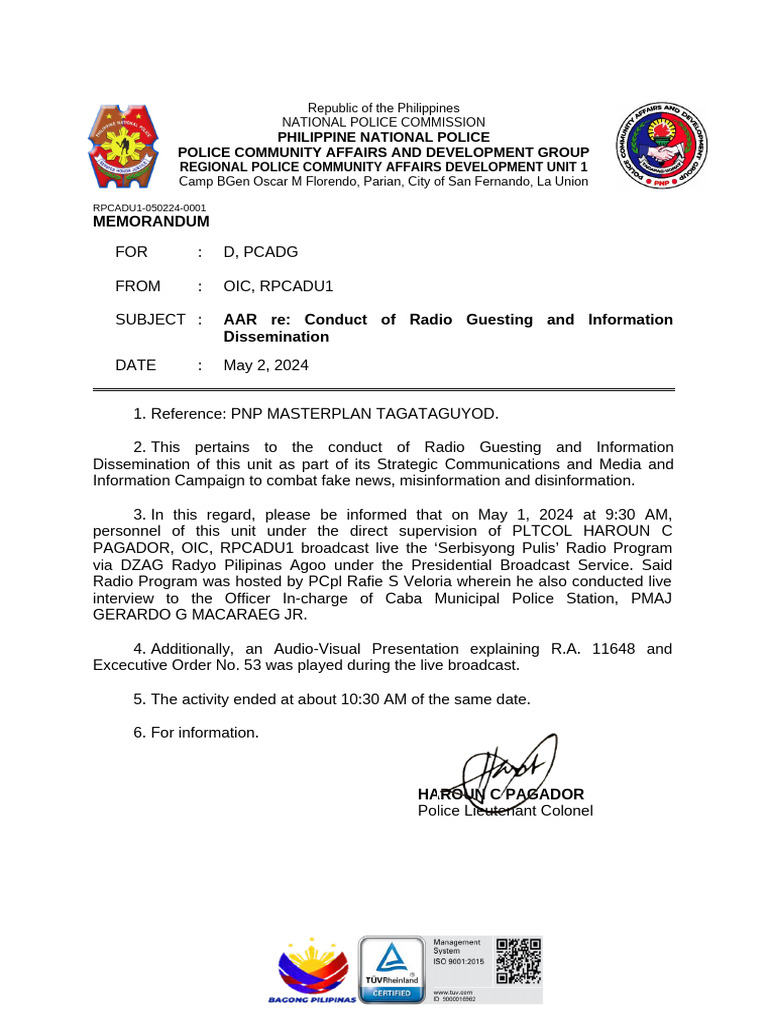 AAR-Conduct of Radio Guesting and Information Dissemination | PDF