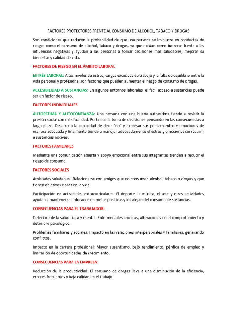 FACTORES PROTECTORES FRENTE AL CONSUMO DE ALCOHOL | PDF FACTORES PROTECTORES FRENTE AL CONSUMO DE ALCOHOL | PDF