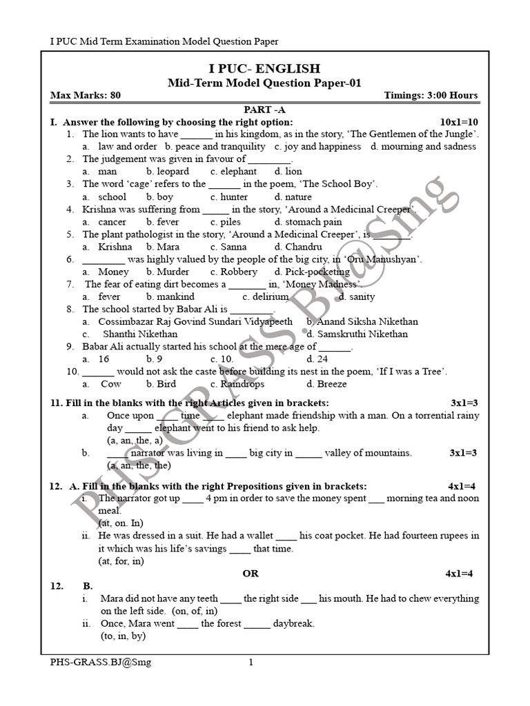 1st PUC English Mid-Term Model Paper | PDF | Mass Production