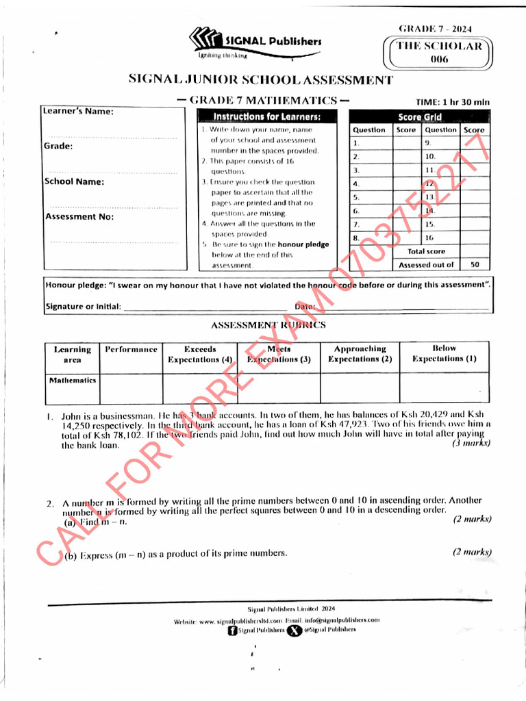 Signal 006 Grade 7 Maths | PDF