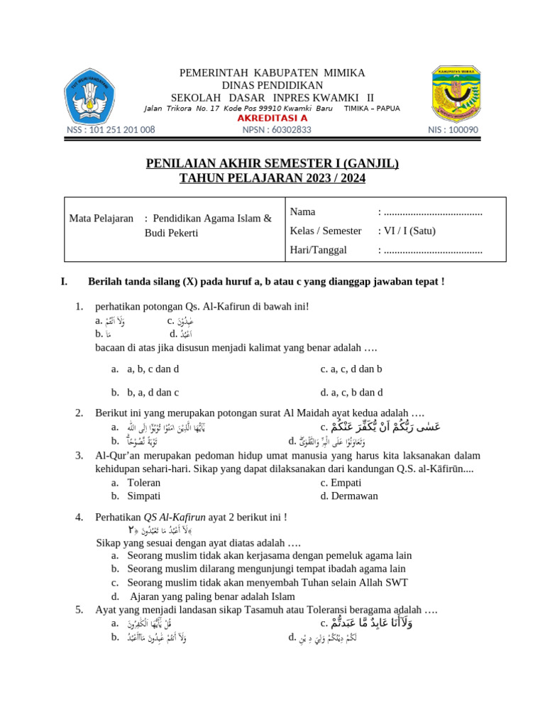 Soal Pas Ganjil Kls Vi | PDF