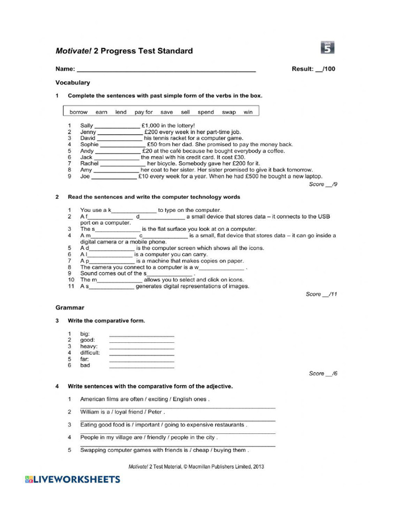 Motivate 2, Unit 1-9 Tests | PDF