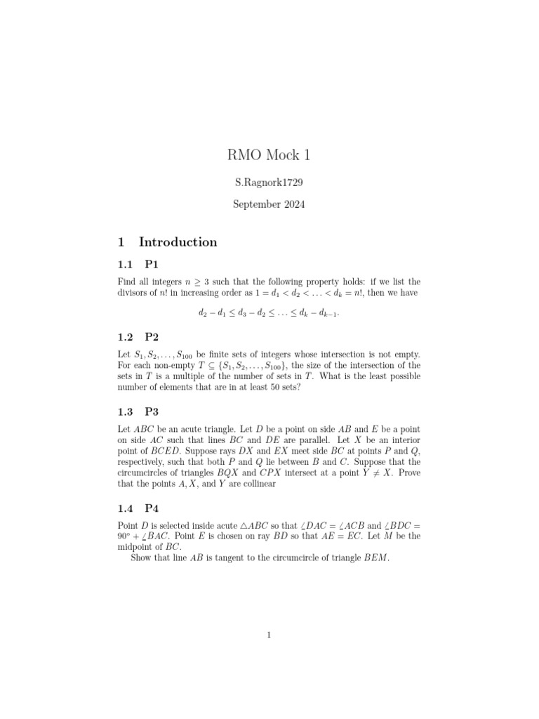 RMO_Mock_1 | PDF