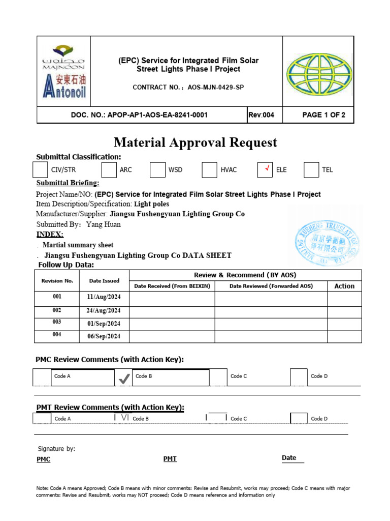 APOP-AP1-AOS-EA-8241-0001 - 004 Material Approval Request For Lighting ...