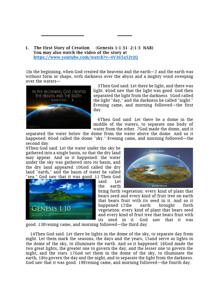 WS 9 Analyzing The Story of Creation Genesis 1 | PDF