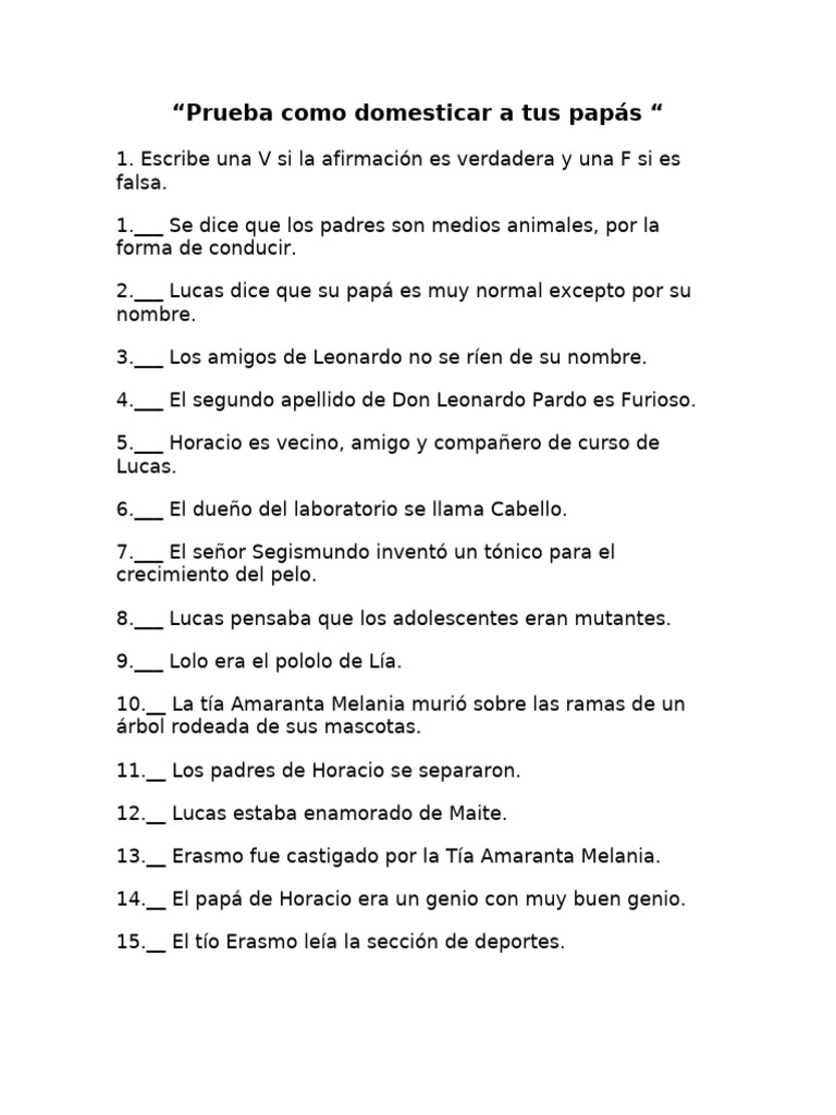 Prueba como domesticar a tus papás parte 2 | PDF Prueba como domesticar a tus papás parte 2 | PDF