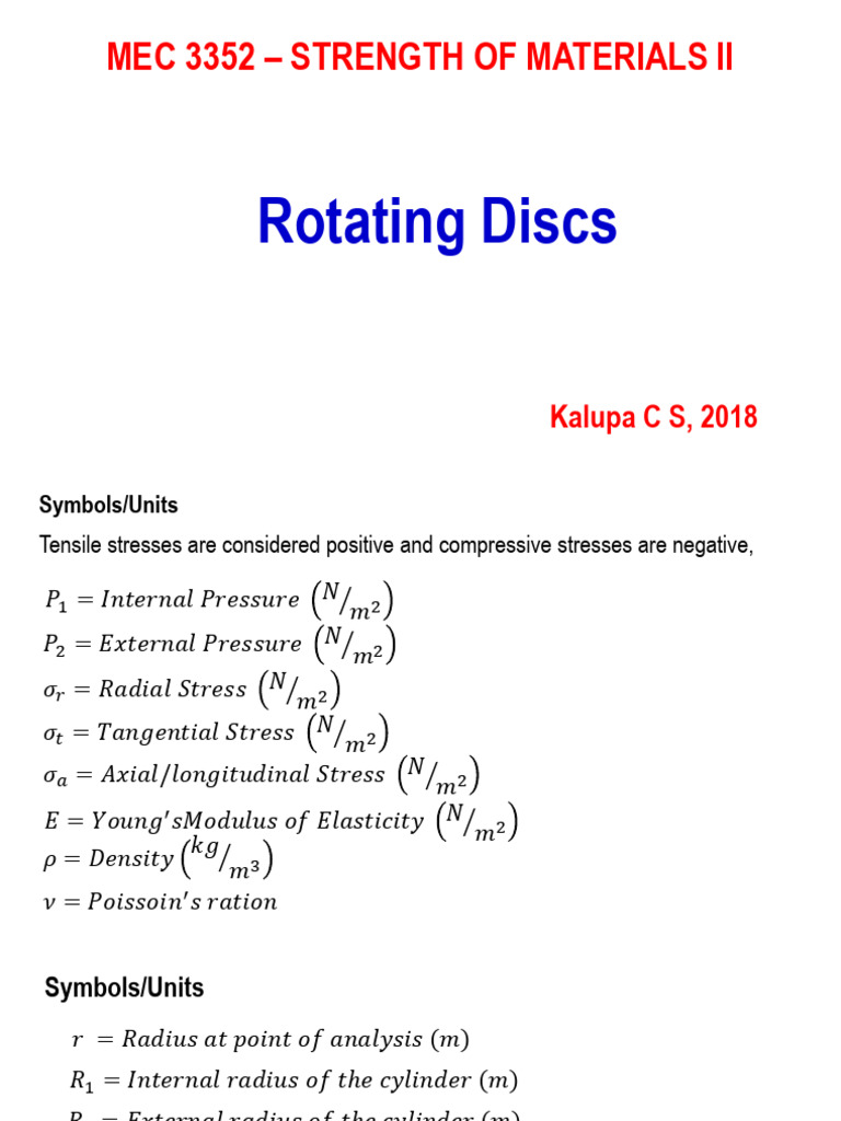 Lecture 05 - Rotating Discs and Cylinders | PDF | Stress (Mechanics ...