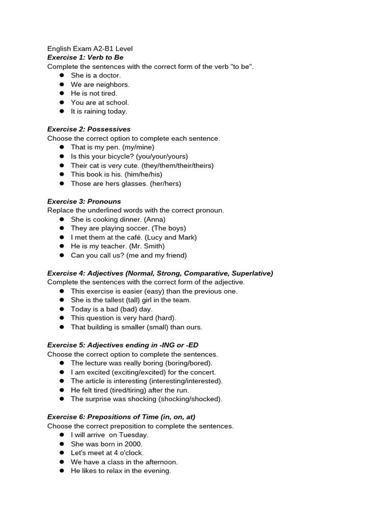 A2-B1 English Grammar Practice | PDF | English Language | Adjective