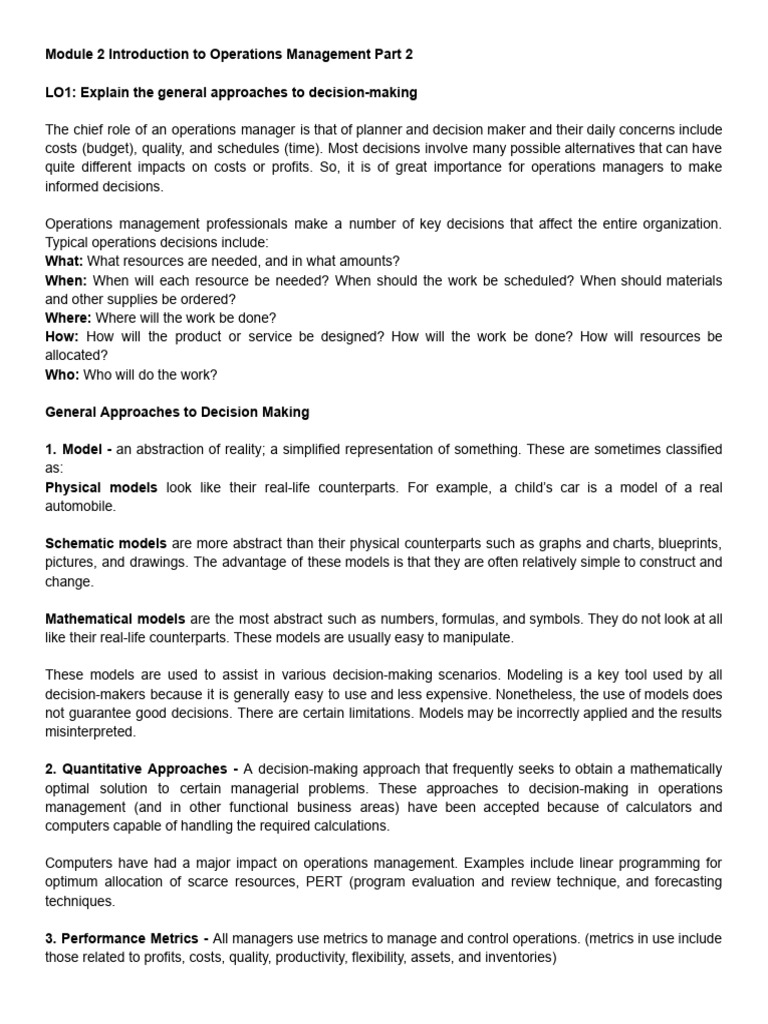 Module 2 Introduction To Operations Management Part 2 | PDF