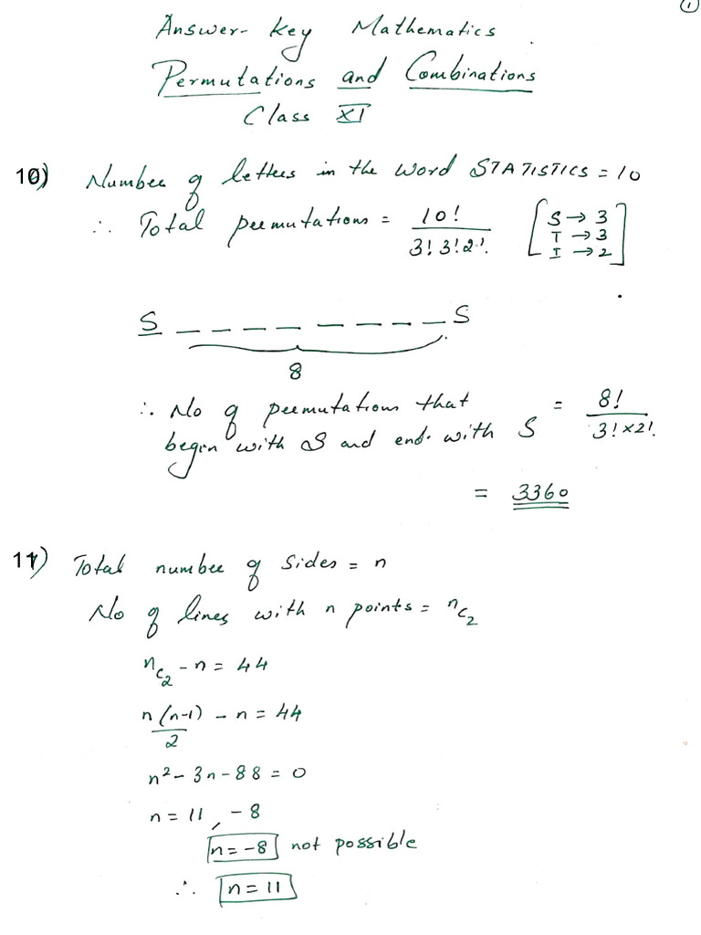 Permutations and Combinations 2023-24 | PDF