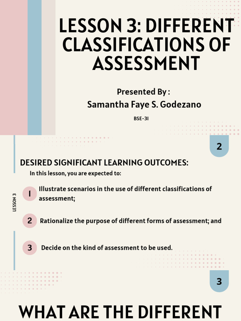 Lesson 3 Different Classifications of Assessment | PDF