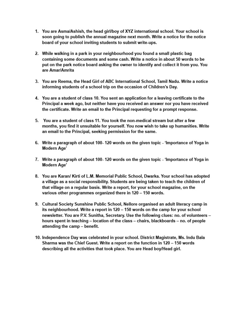 Writing Skill - Revision - Grade 8 - Half Yearly Exam | PDF