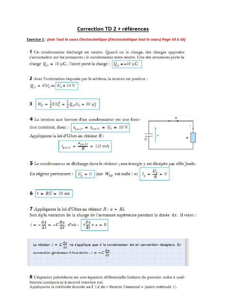 TD2 Electrocinétique - Corrigé | PDF