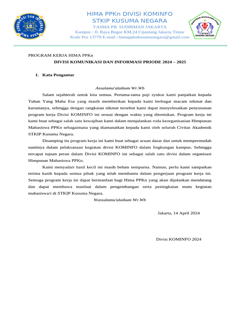 Proker Divisi Kominfo 20242025 | PDF