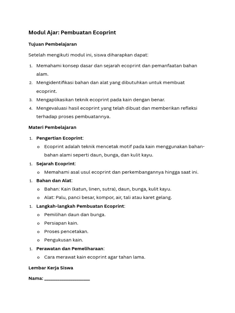 Modul Ajar Pembuatan Ecoprint | PDF