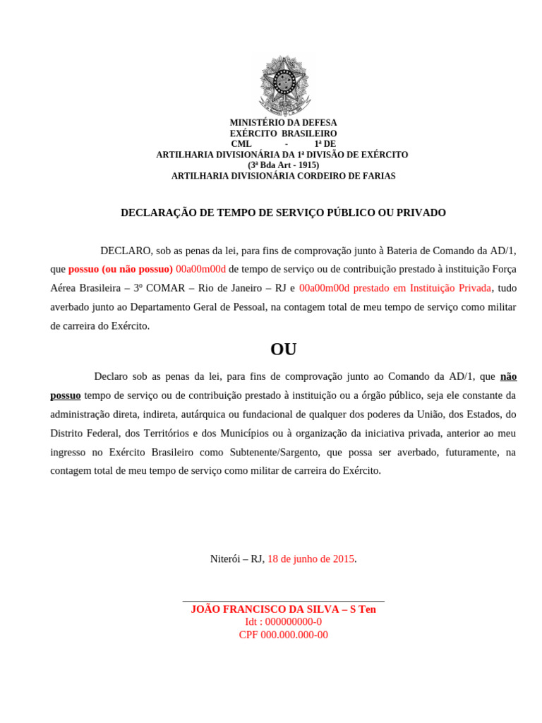 Modelo de Declaracao de Tempo de Servico | PDF