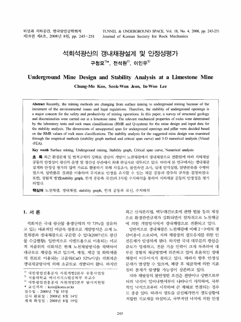 Underground Mine Design and Stability Analysis at A Limestone Mine | PDF