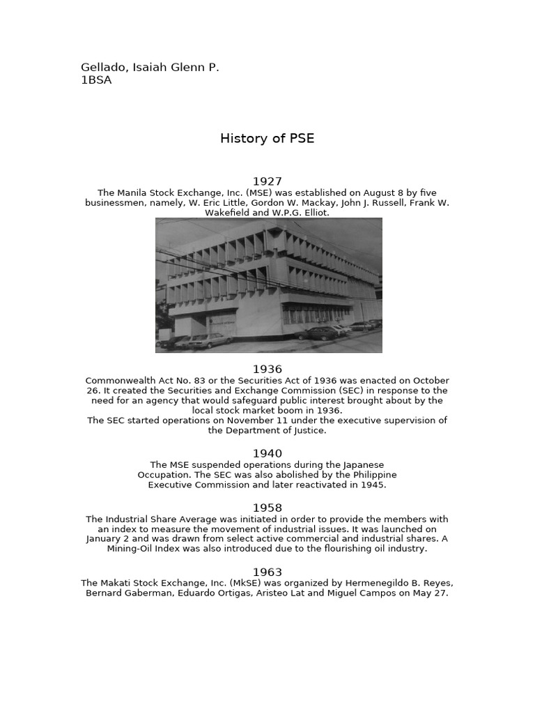 PSE History... 123123 | PDF