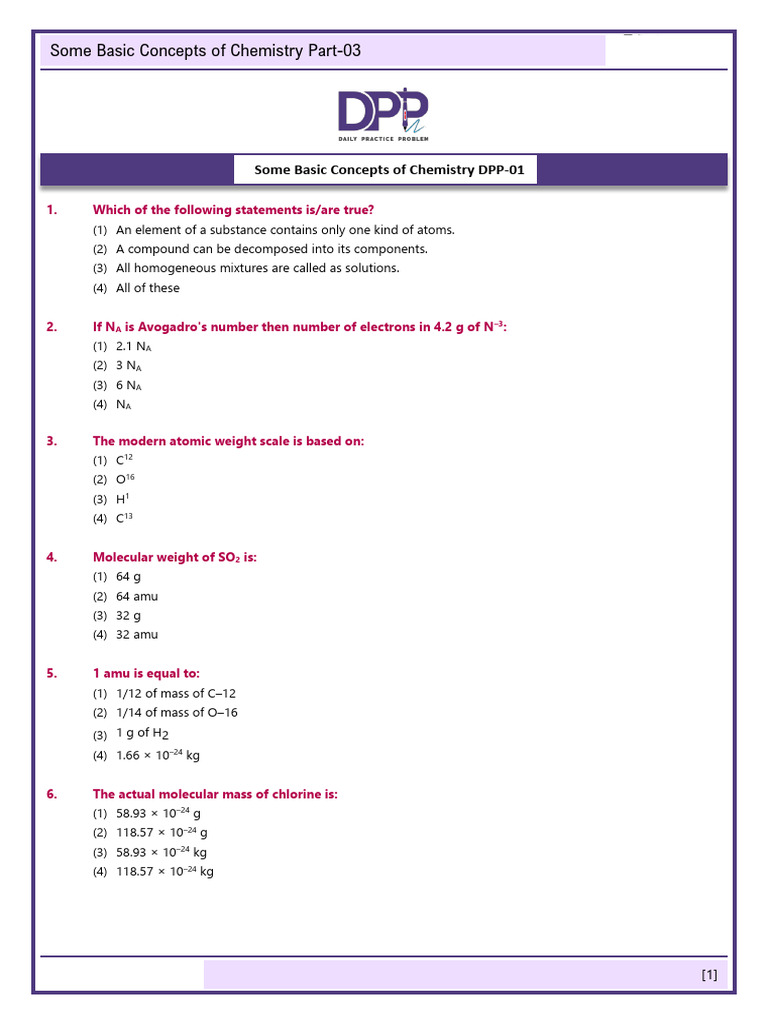 Mole Concept DPP | PDF