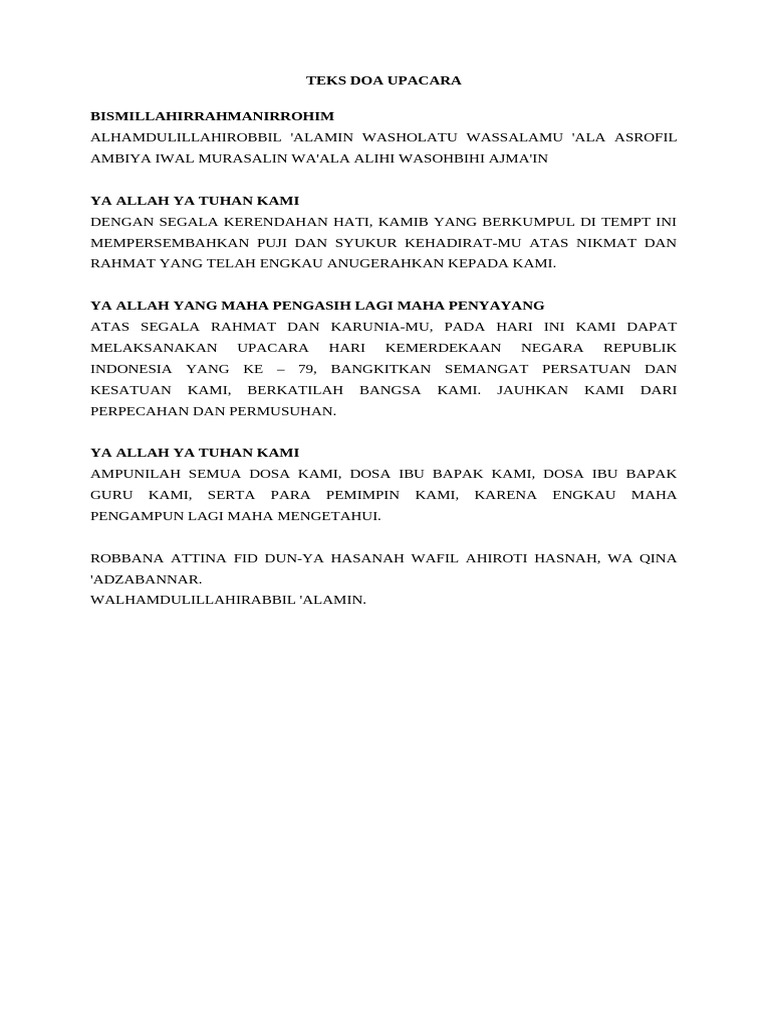 TEKS DOA UPACARA HARI SENIN | PDF