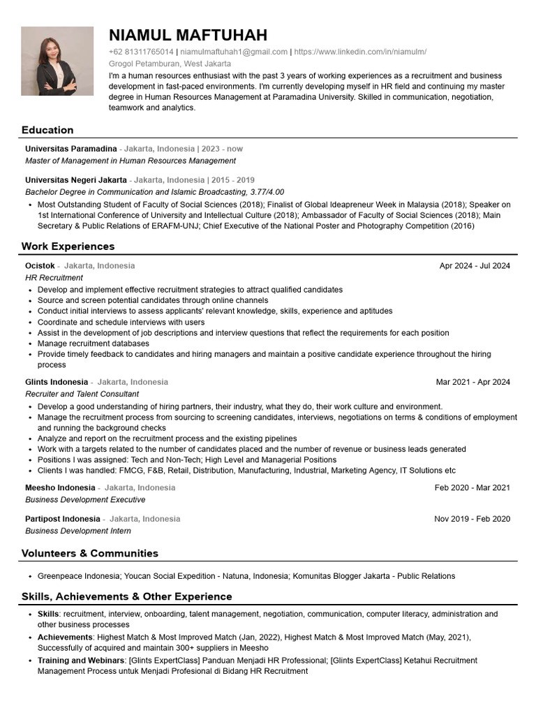 Niamul Maftuhah - Resume | PDF