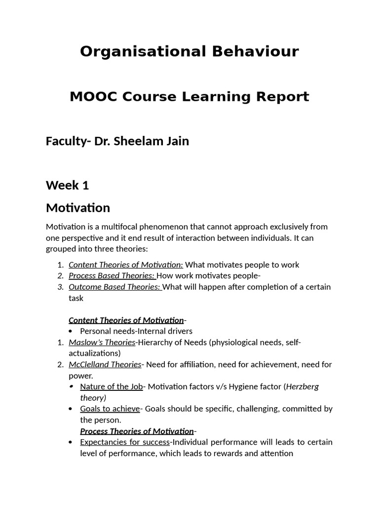 Organizational Behavior Coursera Summary | PDF