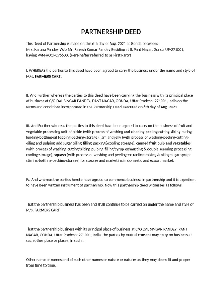 PARTNERSHIP DEED | PDF