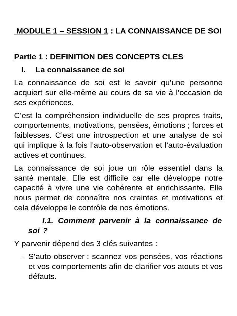 Module 1 Session 1 La Connaissance de Soi | PDF