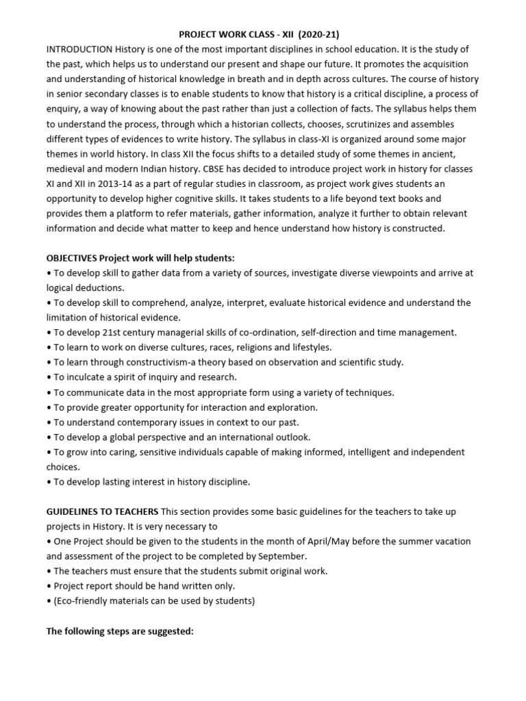 History Project Work 2020 21 | PDF | Cognition | Liberal Arts Education