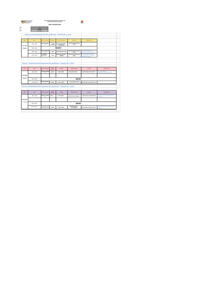 Rehat: Jadual Ujian Pertengahan Sesi Akademik - Tingkatan 3 2024 | PDF