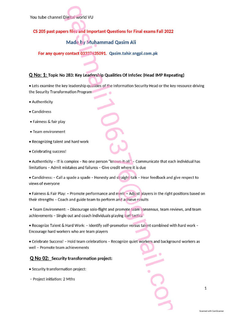 Cs205 M. Qasim Past Paper - Imp Topic | PDF