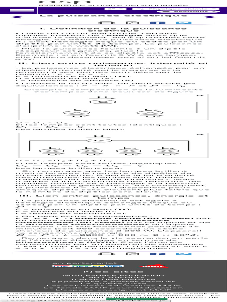 La Puissance Électrique - Assistance Scolaire Personnalisée Et Gratuite ...