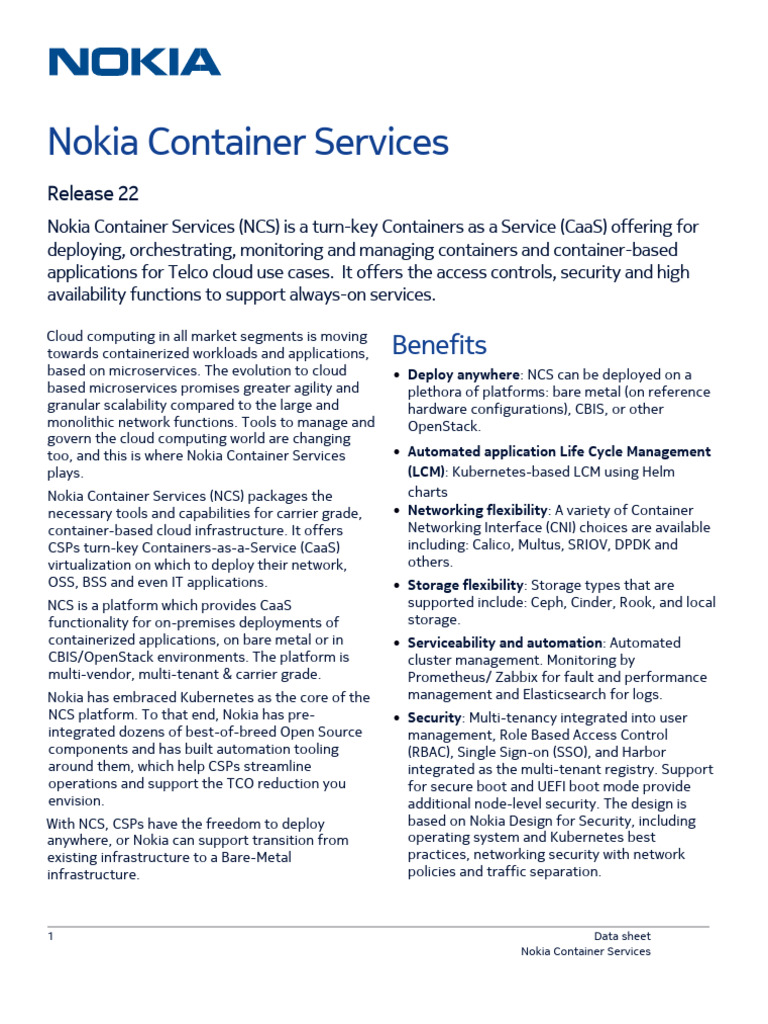 Nokia Container Services Data Sheet EN | PDF