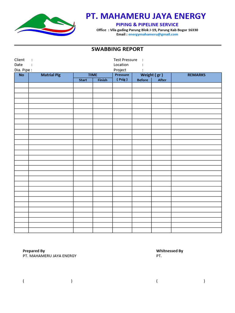 Swabbing Report for PT. Mahameru Jaya | PDF