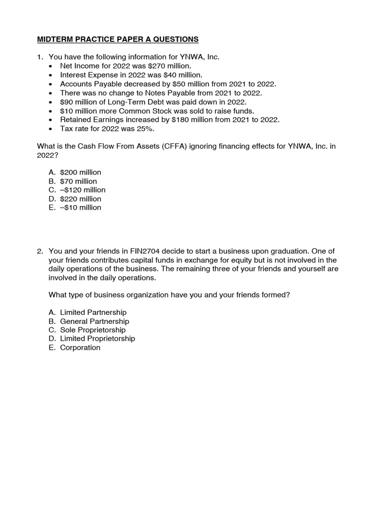 Midterm Practice A Questions | PDF