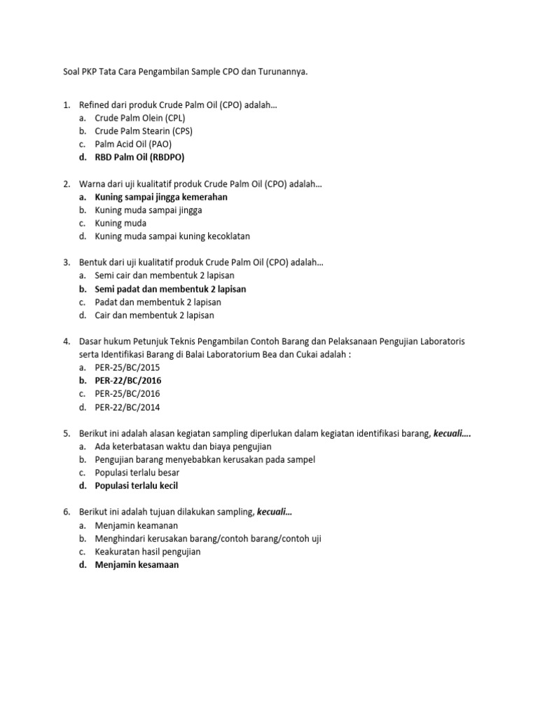 Soal PKP Tata Cara Pengambilan Sample CPO Dan Turunannya | PDF